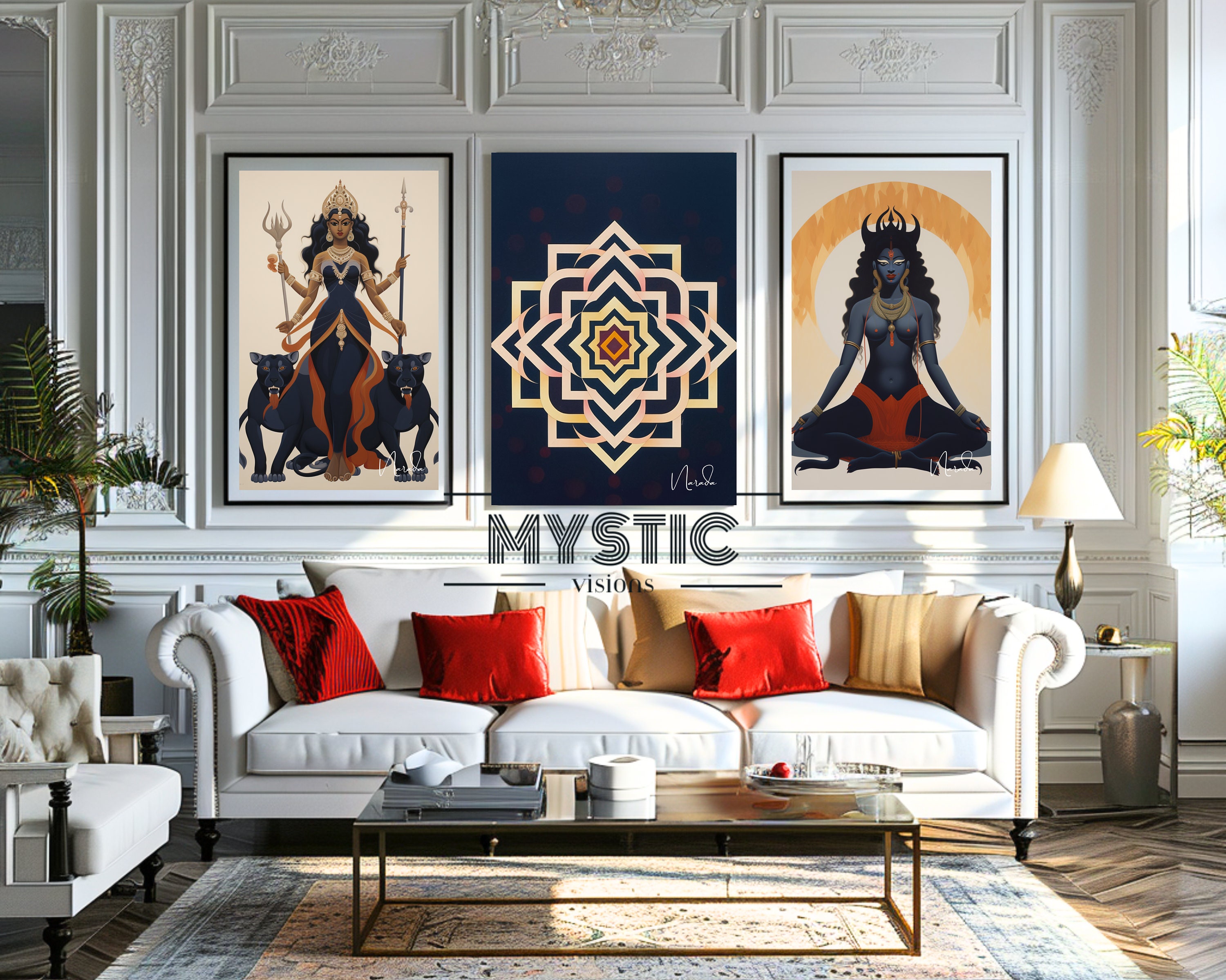 Kali Painting, Sri Yantra Art, Durga Illustration, Spiritual Wall Decor ...
