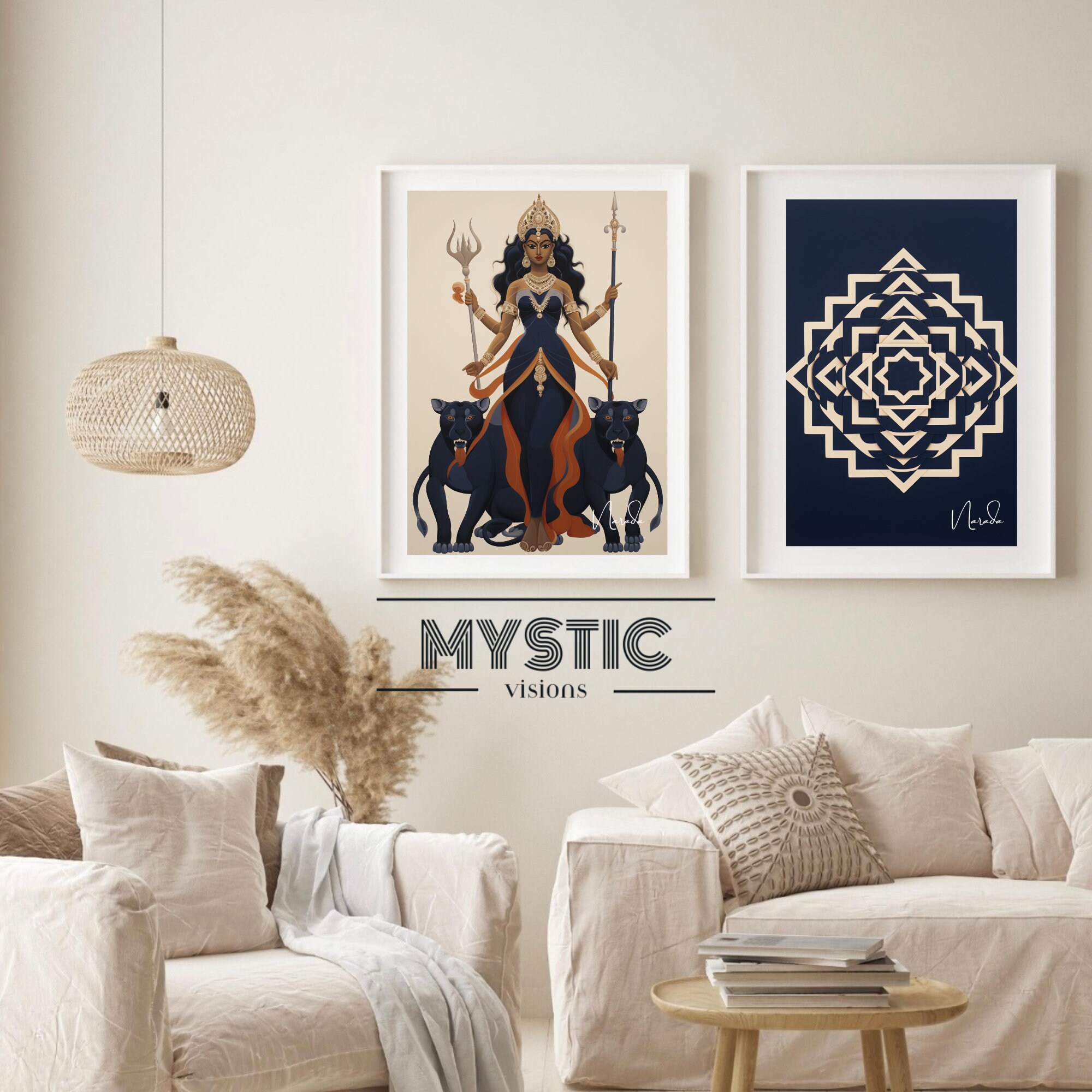 Durga Art Print, Goddess Durga Digital Download, Sri Yantra Wall Art ...