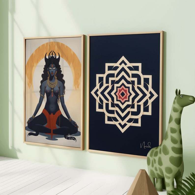 Kali Painting, Goddess Kali Illustration, Sri Yantra Digital Download ...