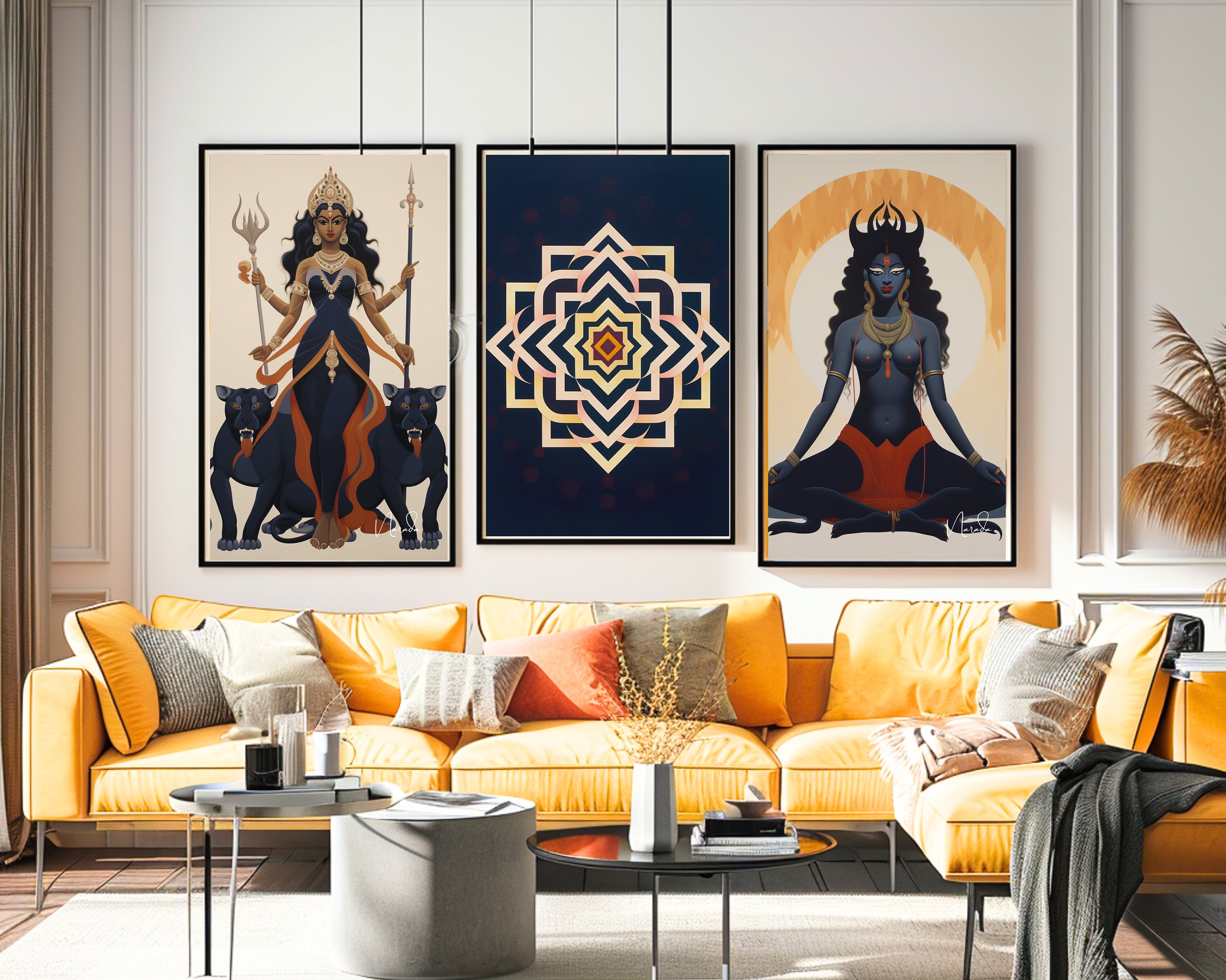 Kali Painting, Sri Yantra Art, Durga Illustration, Spiritual Wall Decor ...