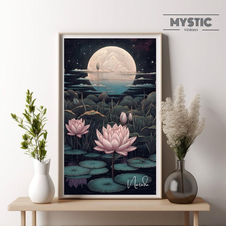 Full Moon Lotus Flower Wall Art Zen Print Set Spiritual Wall - Etsy