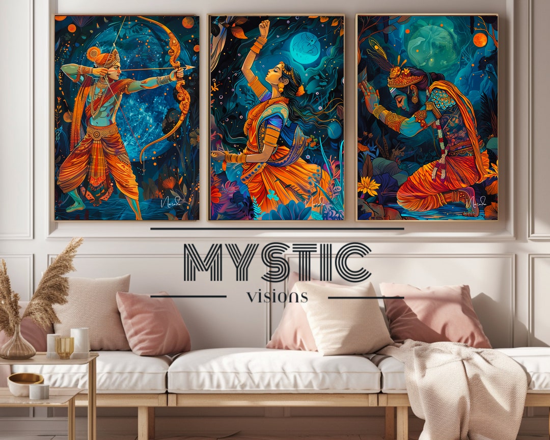 Rama Sita Hanuman Wall Decor,hindu God Art, Hindu Artwork, Ramayana ...