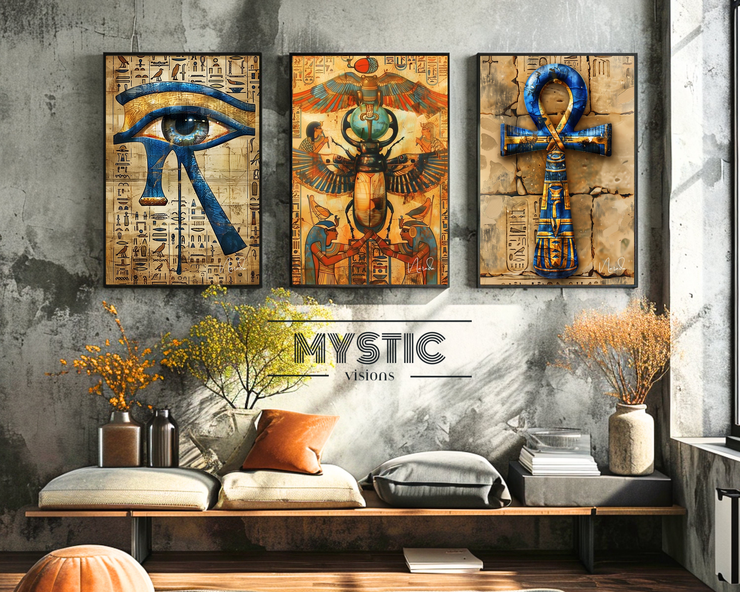 Egyptian Art Print, Ancient Egypt Decor, Eye of Horus, Scarab Beatle ...