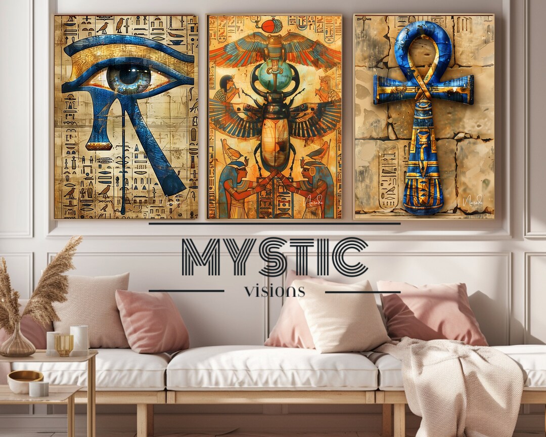 Egyptian Art Print, Ancient Egypt Decor, Eye of Horus, Scarab Beatle ...