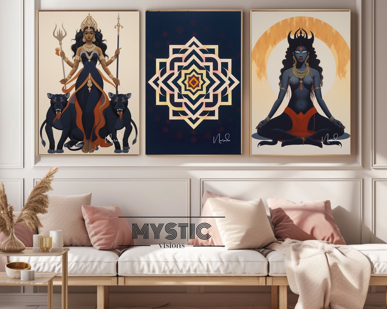 Kali Painting, Sri Yantra Art, Durga Illustration, Spiritual Wall Decor ...