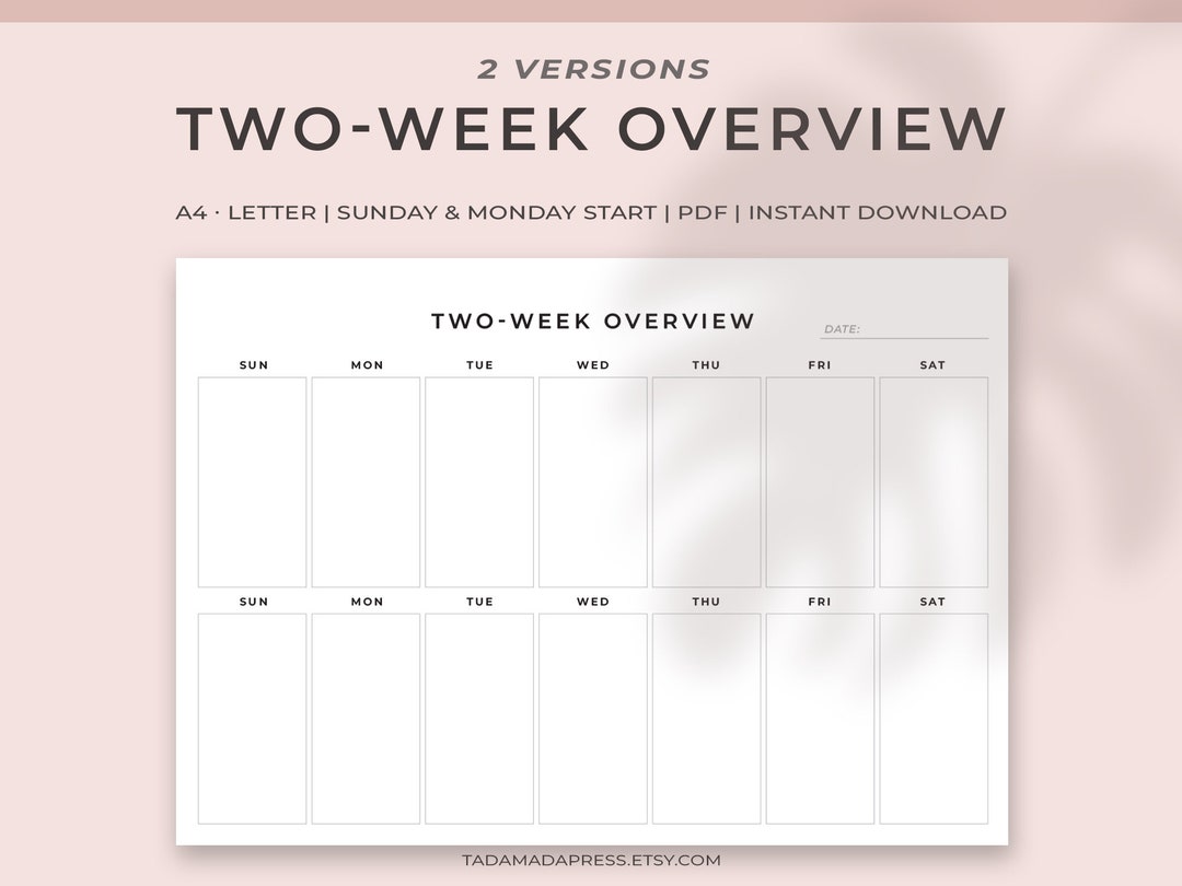 Two-week Overview Sheet, Bi-weekly Planning Printable, 14-day Planner ...