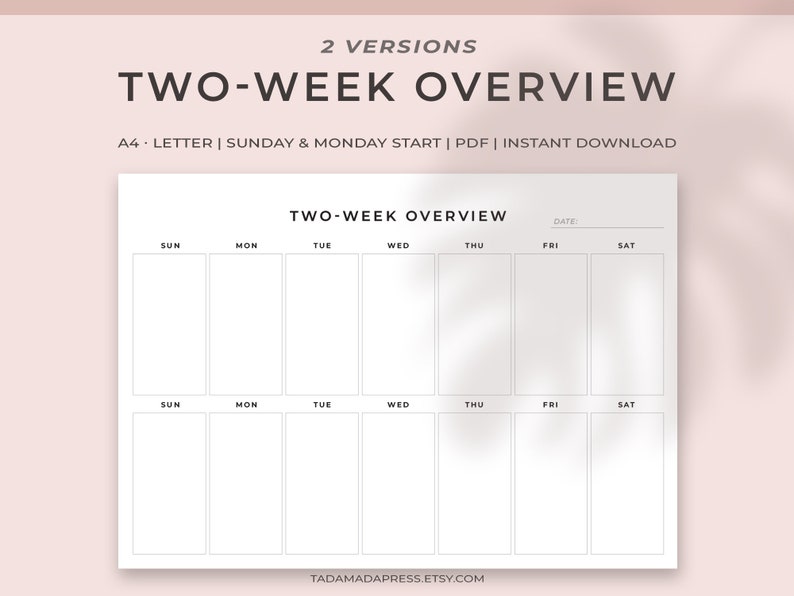 Two-week Overview Sheet, Bi-weekly Planning Printable, 14-day Planner ...