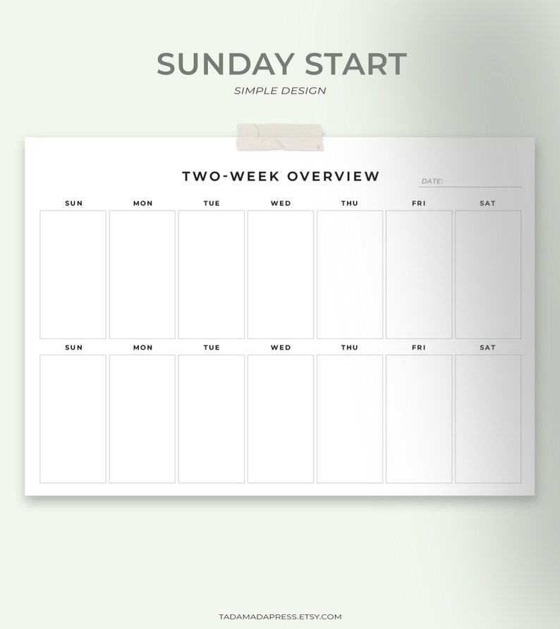 Two-week Overview Sheet, Bi-weekly Planning Printable, 14-day Planner ...