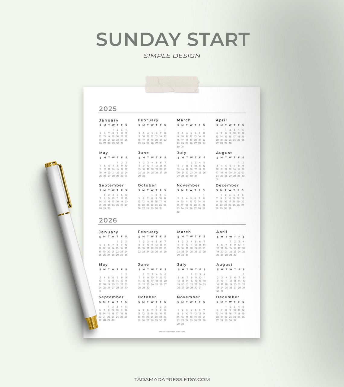 2025-2026 Year At-a-glance Calendar: Minimalist Printable (PDF) - Etsy