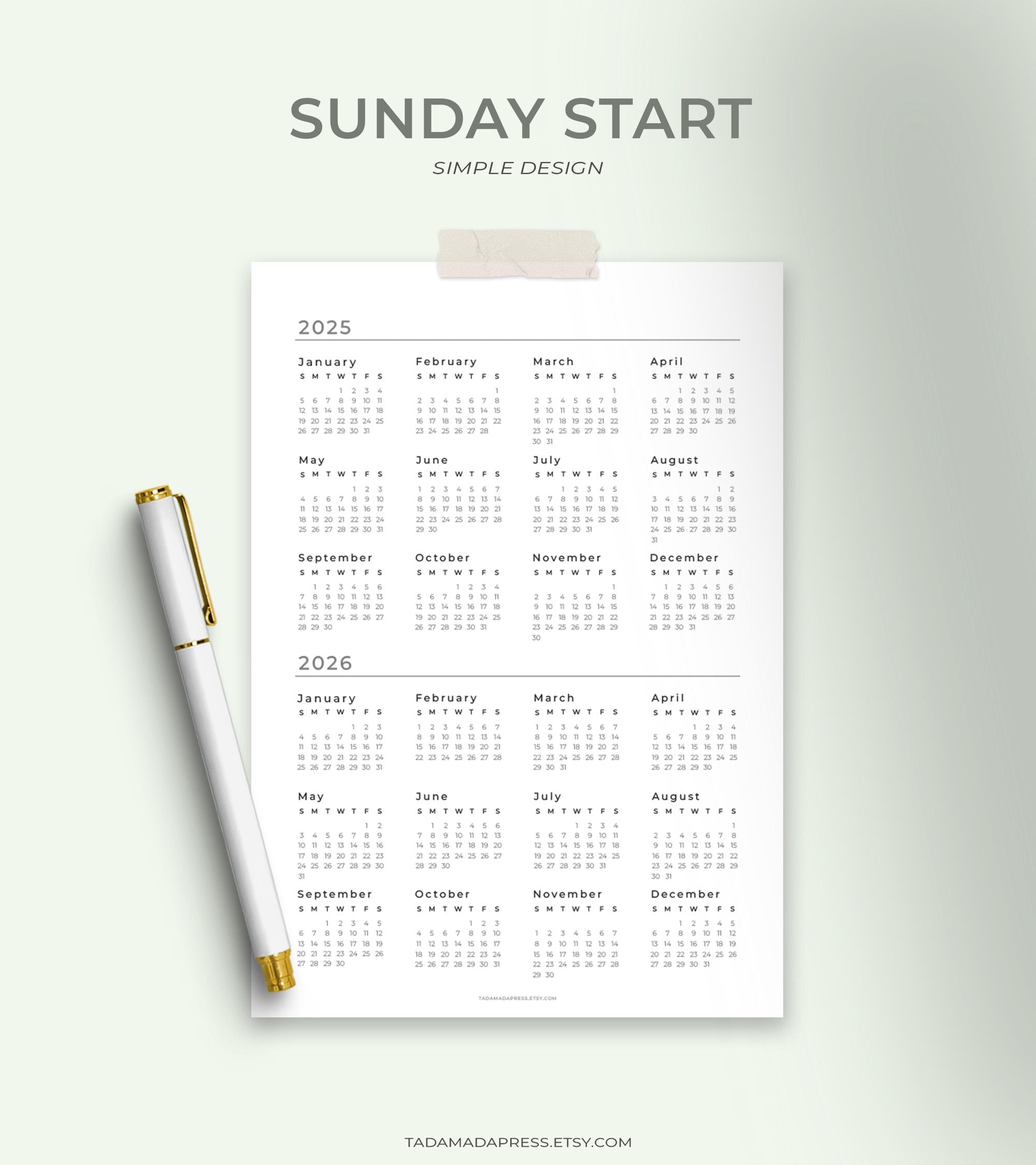One Page 2025, 2026 Year Calendar, Year at a Glance Printable Insert ...