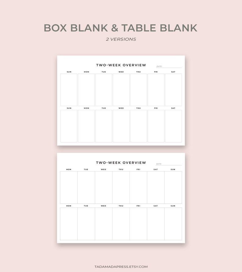 Two-week Overview Sheet, Bi-weekly Planning Printable, 14-day Planner ...