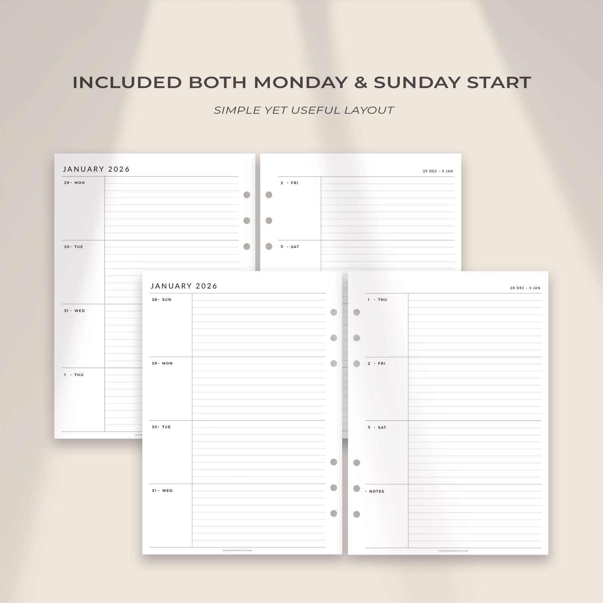 2026 Weekly Planner Printable: Minimalist Lined Layout (A4, A5, Letter ...