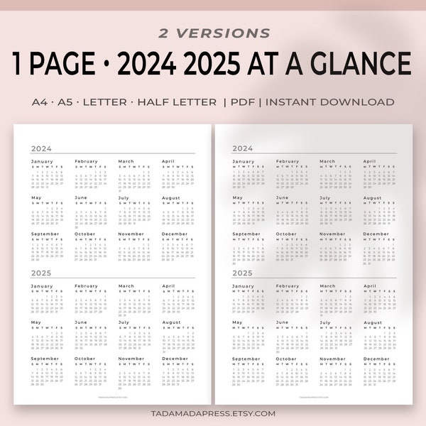 2024 2025 One Page Calendar - Etsy