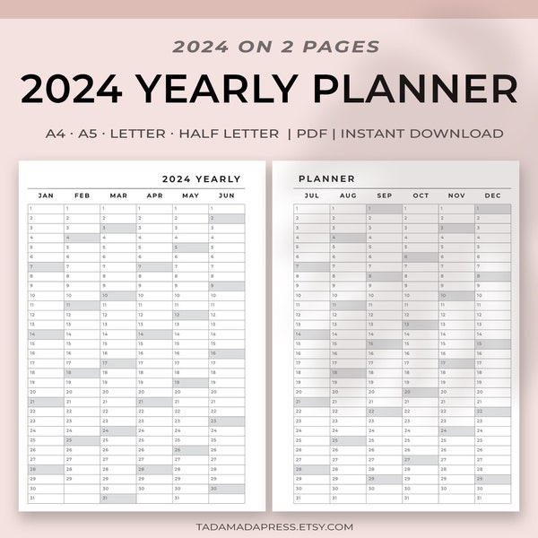 Yearly 2024 Planner One Page - Etsy UK