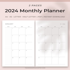 2024 Dated Monthly Printable Planner, Two Page Monthly Calendar ...