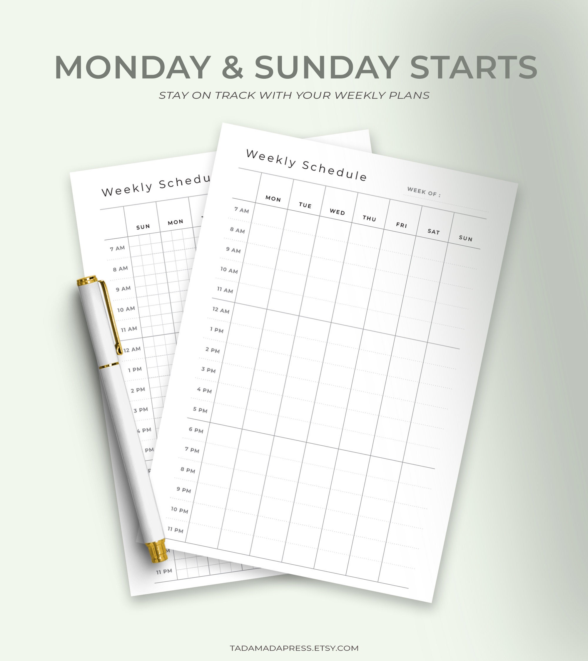 Weekly Schedule at a Glance Printable Planner, 7-day Hourly Agenda ...