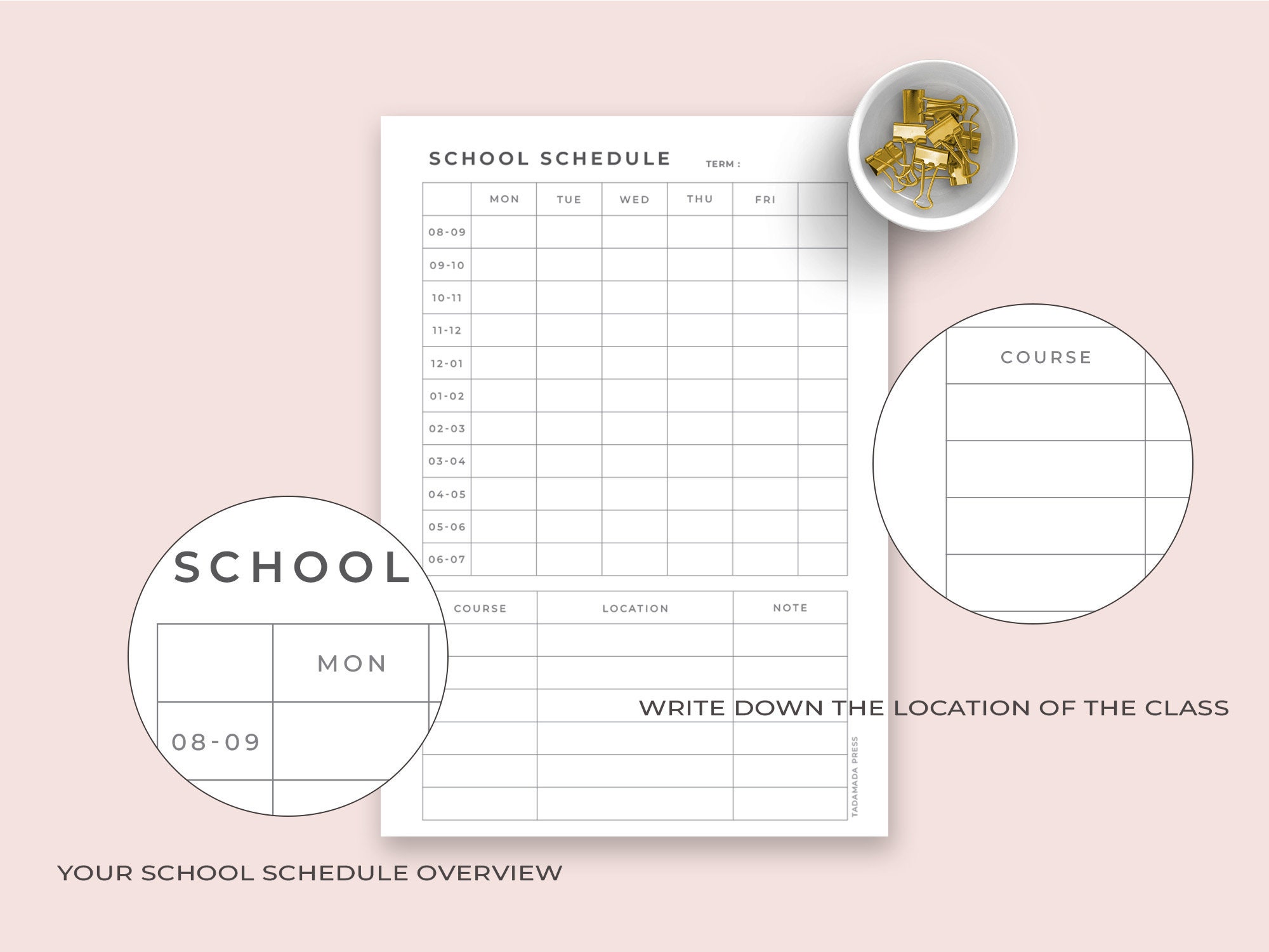 School Schedule Planner: Weekly Timetable (A4, A5, Letter, Half Letter ...