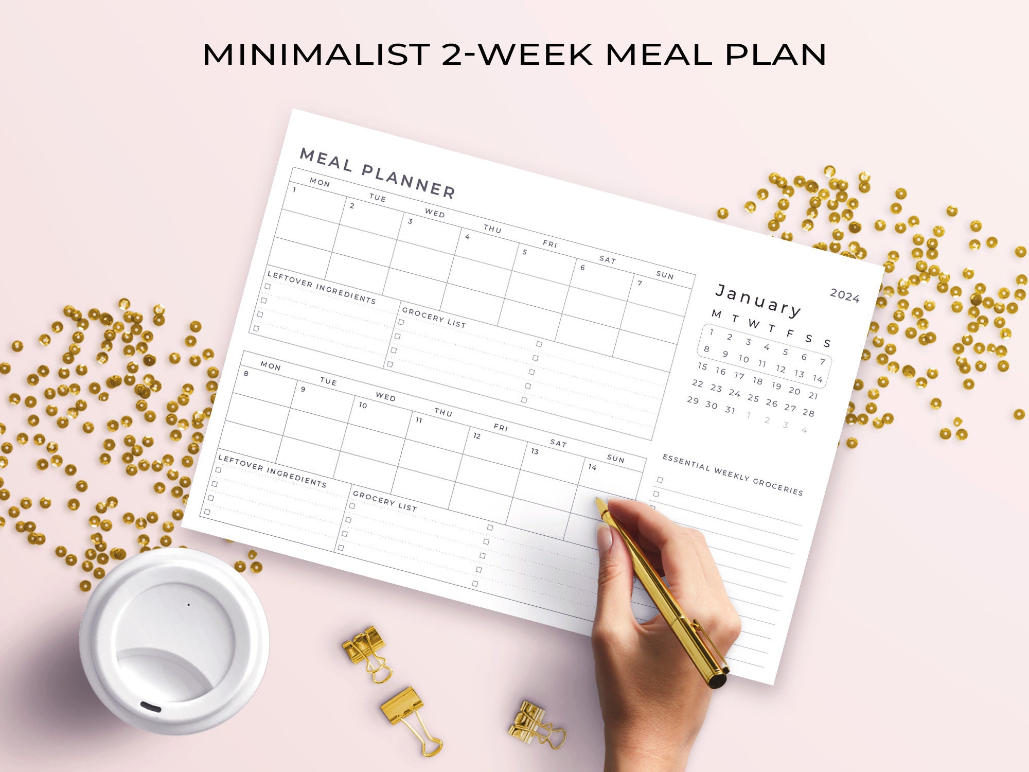 2024 Dated 2-week Meal Planner With Grocery List Printable, Food ...
