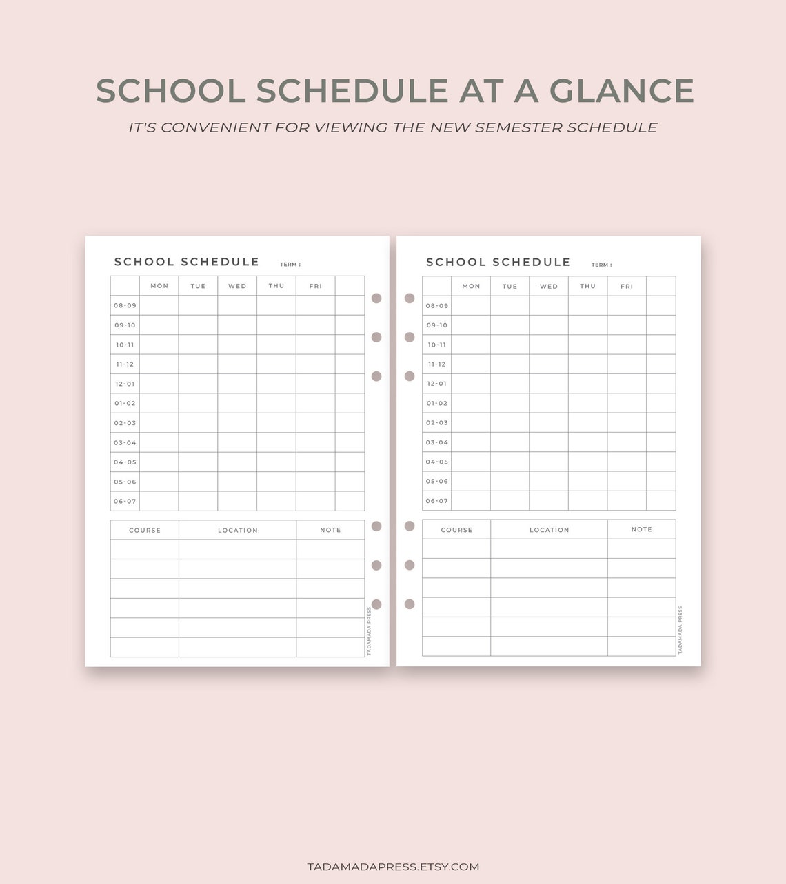School Schedule Planner Printable, Class Timetable Chart, Locations at ...