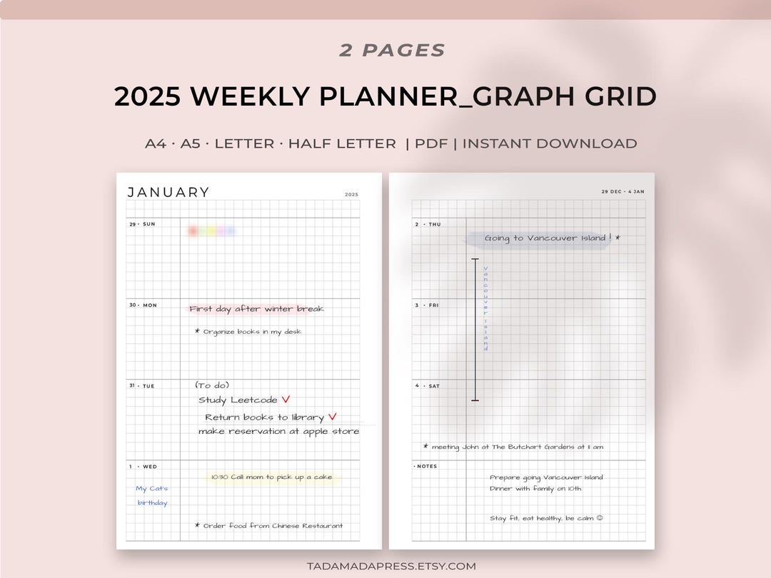 2025 Weekly Graph Planner: Minimalist Bujo Printable (PDF) - Etsy