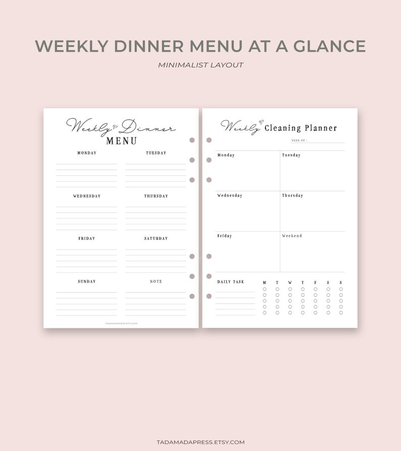 Weekly Dinner Menu Printable Planner, Meal Plan Checklist Schedule ...