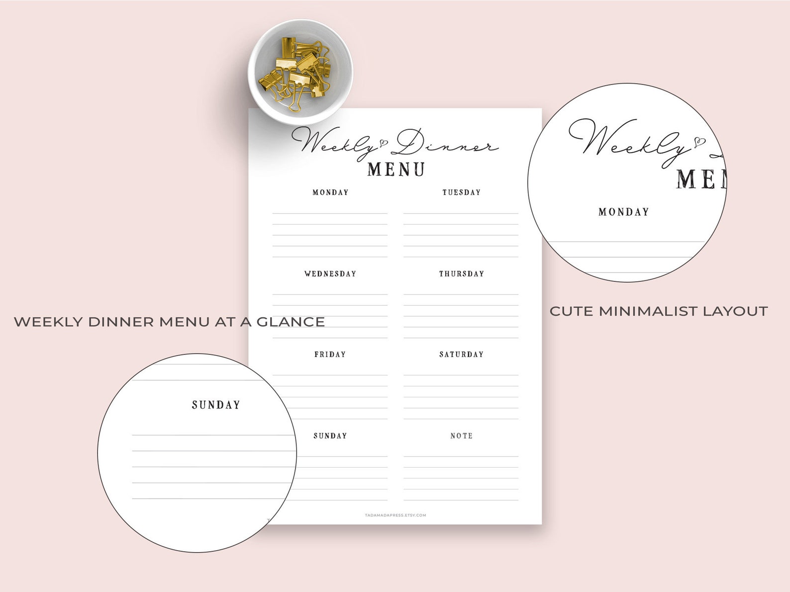 Weekly Dinner Menu Printable Planner, Meal Plan Checklist Schedule ...