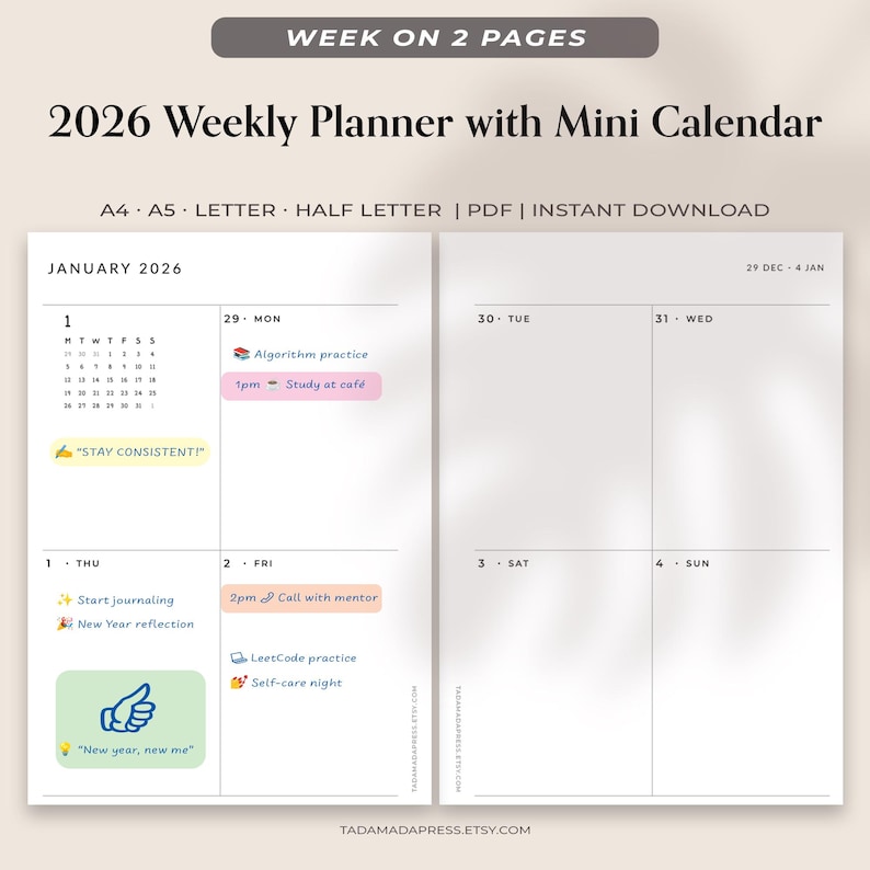 2026 Weekly Planner Printable: Minimalist Bujo Insert (A4 A5 Letter ...