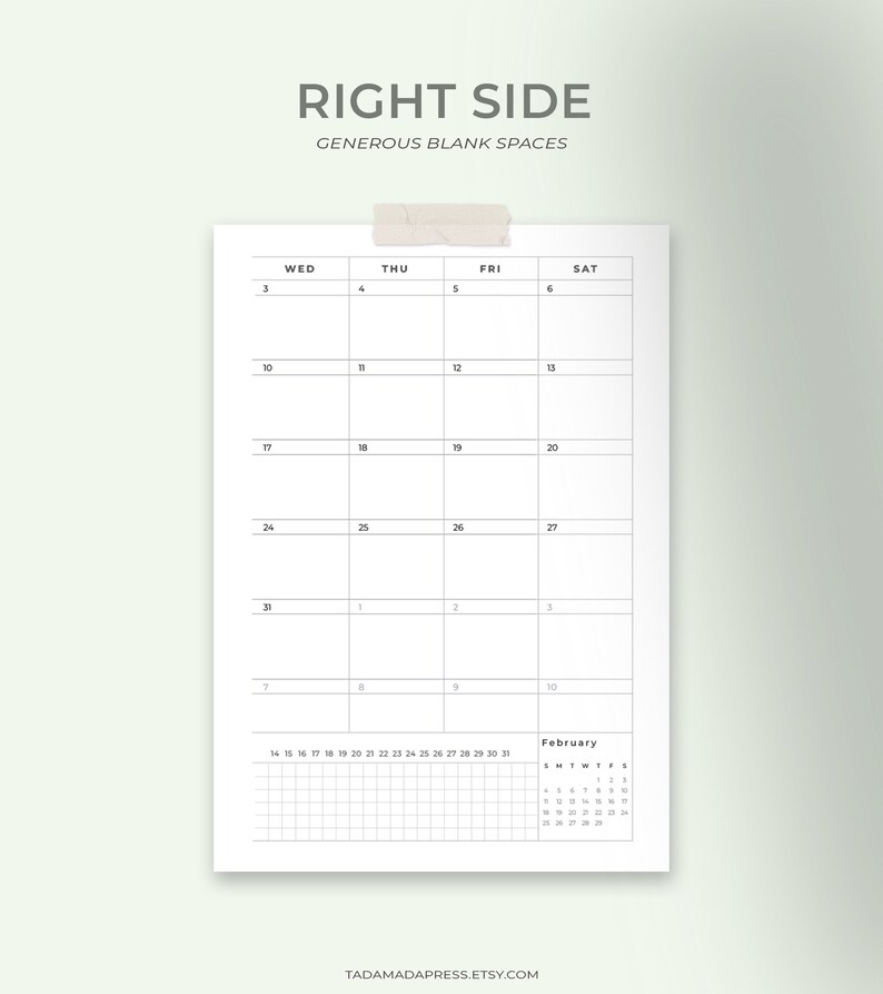 2024 Dated Monthly Calendar Printable, Month on Two Pages, Monthly ...