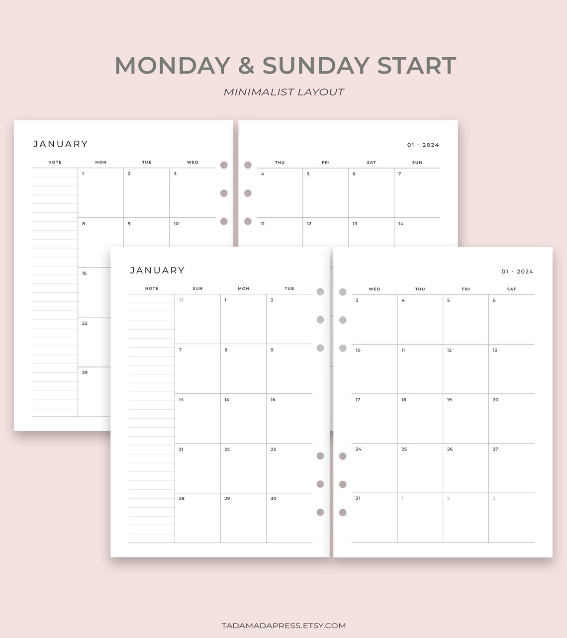 2024 Dated Monthly Printable Planner, Two Page Monthly Calendar ...