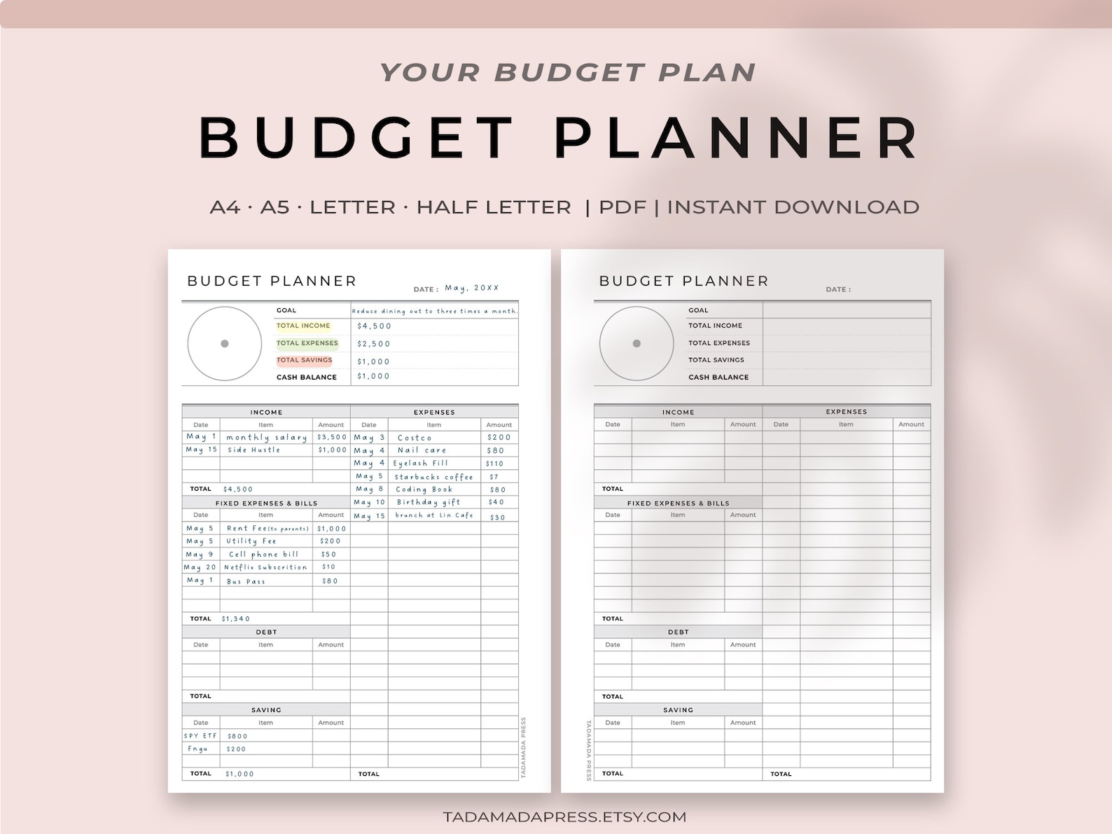 Budget Planner Printable Sheet, Budget Overview, Easy Minimalist Money ...
