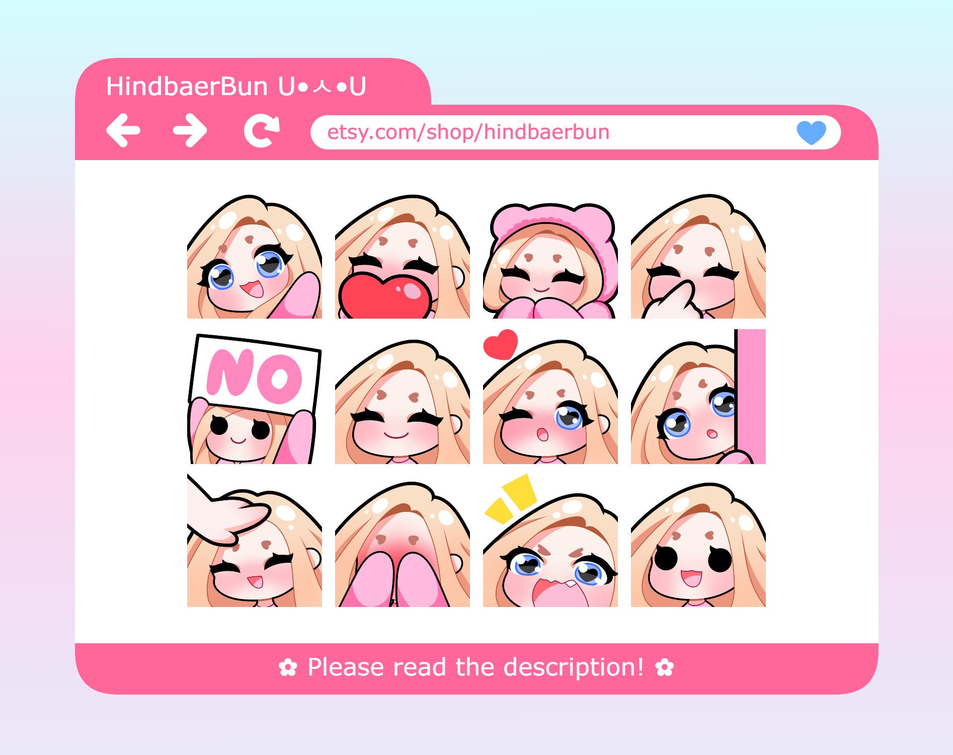 Cute Chibi Girl Emote Set Blonde Hair Blue Eyes Fair Skin - Etsy France