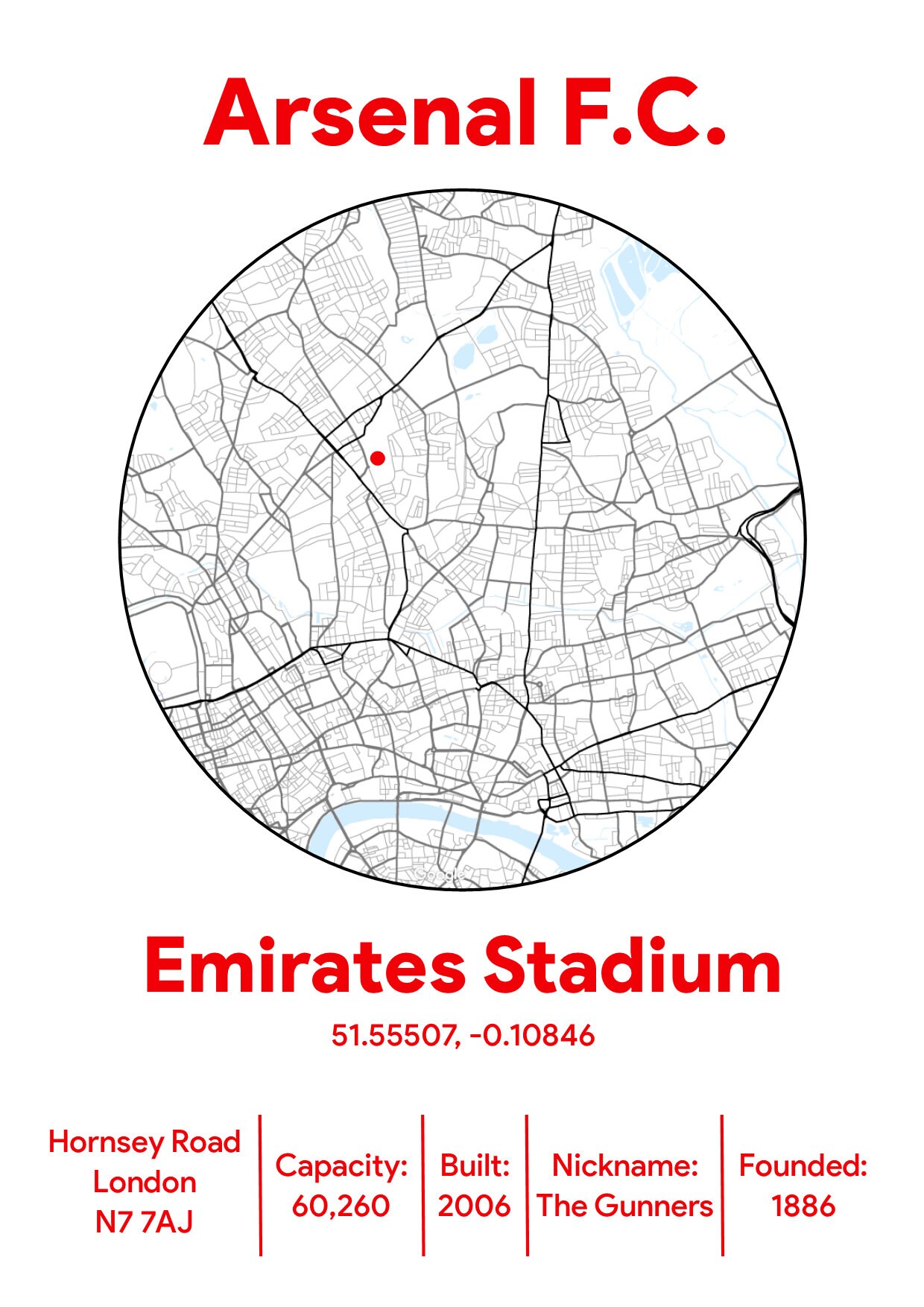 Arsenal Emirates Stadium Poster Minimalist Map Poster Print Arsenal ...