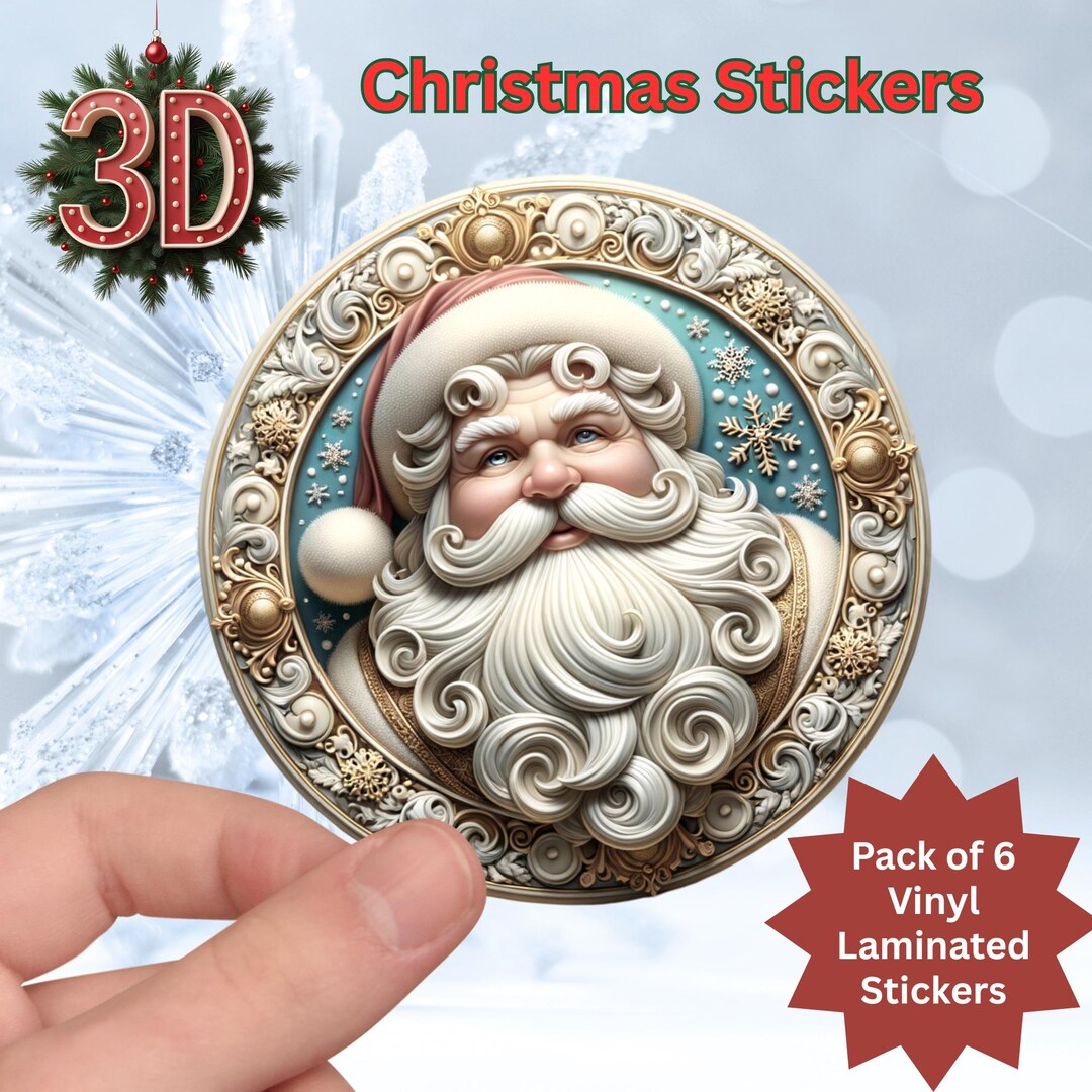 Festive Set: 3D Christmas Stickers - Pack of 6 Vinyl Decals, Laminated ...
