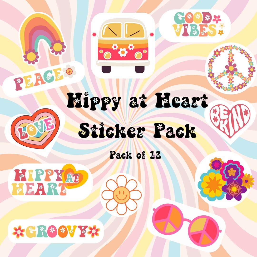 Hippy Stickers, Retro Decals, Groovy Stickers, Positive Vibe Decals ...
