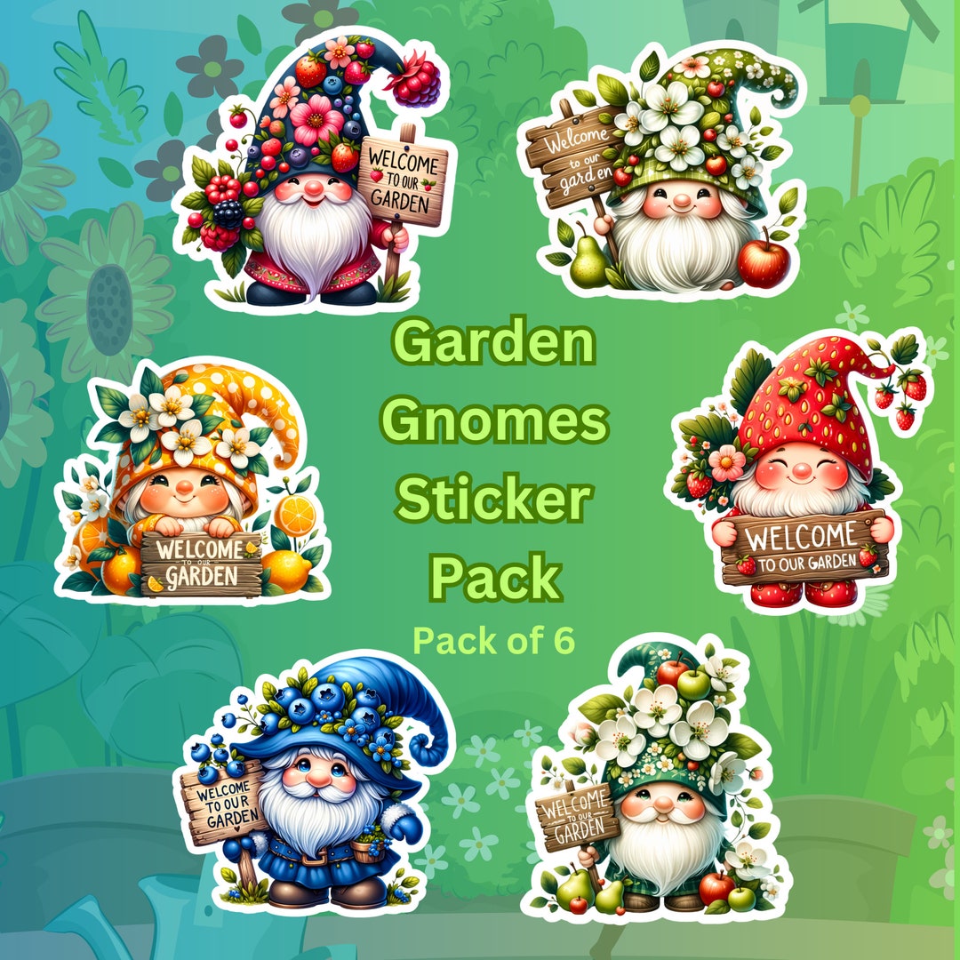 Whimsical Garden Gnomes Sticker Pack Gift - Etsy