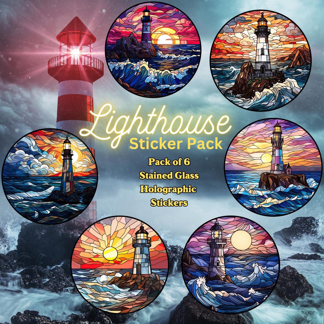 Lighthouse Stickers, Nautical Decals, Holographic, Stained Glass, Vinyl ...