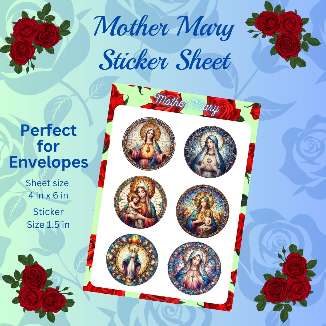 Virgin Mary Laminated Stickers, Religious Decals (4x6in) - Etsy