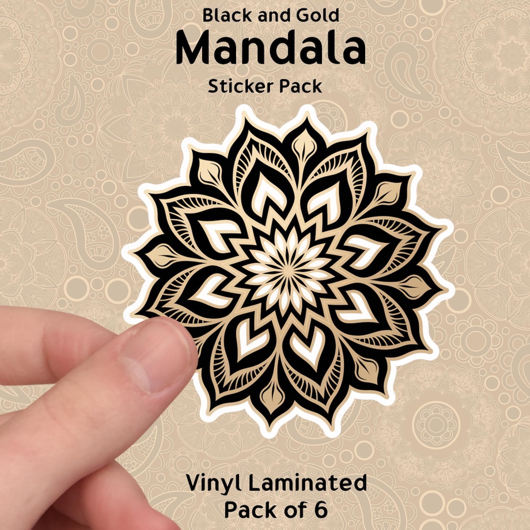 Mandala Vinyl Stickers - 6 Pack Gold & Black Laminated Collection - Etsy