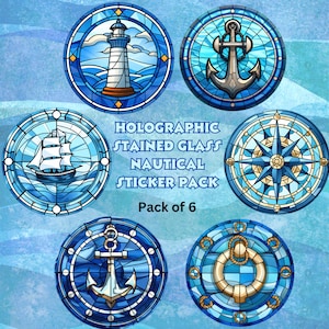 Nautical Stickers, Stained Glass Decals, Anchor Stickers, Holographic ...