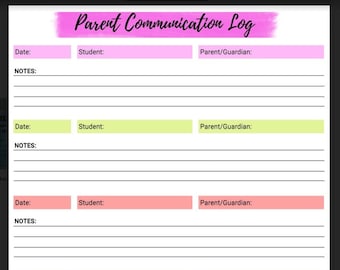 Parent Communication Log, Teacher Communication Record, Communication ...