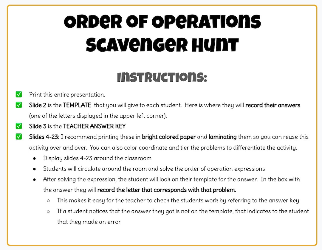 Order of Operations Scavenger Hunt Activity - Etsy