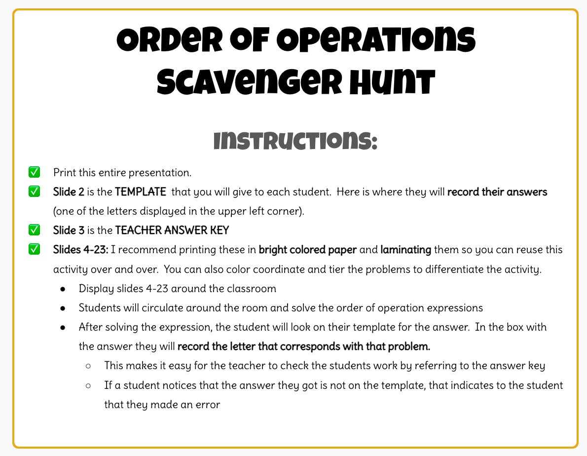 Order of Operations Scavenger Hunt Activity - Etsy