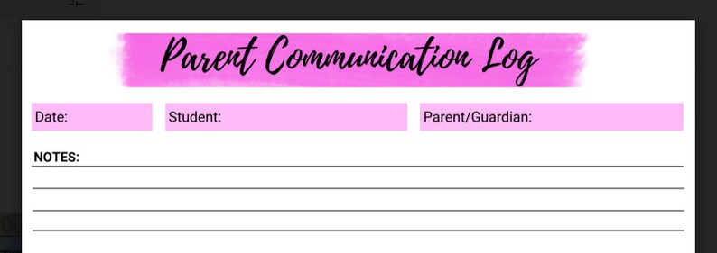 Parent Communication Log - Etsy