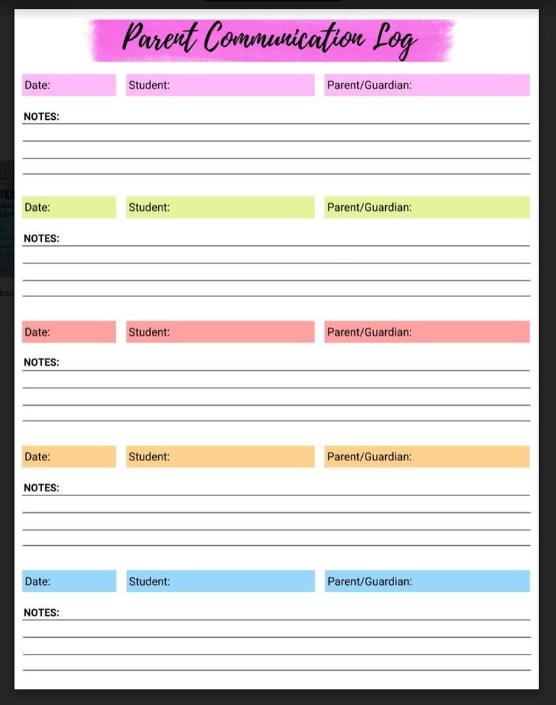 Parent Communication Log - Etsy