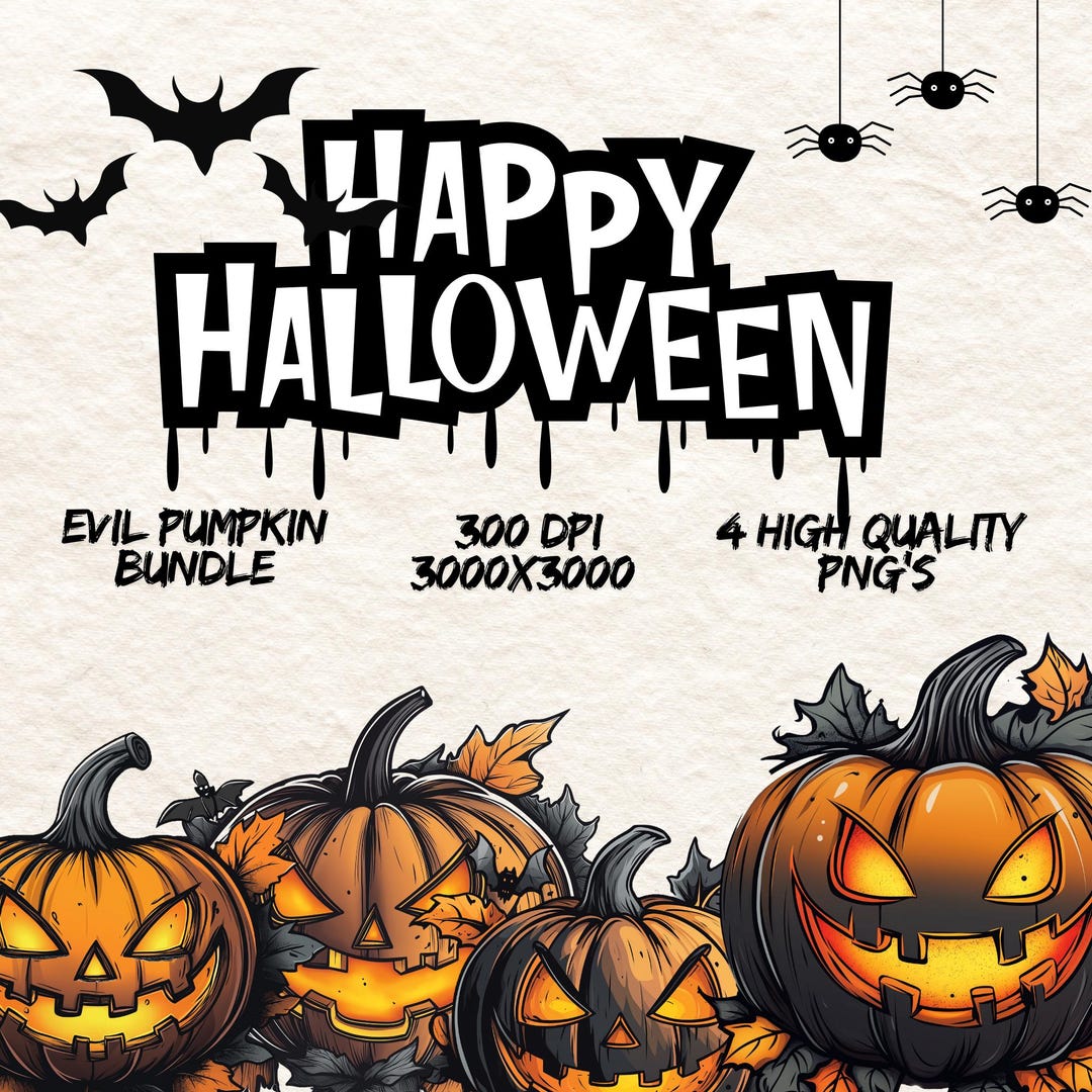 Halloween Clipart Cute Halloween Graphics and Decor, Evil Pumpkin ...