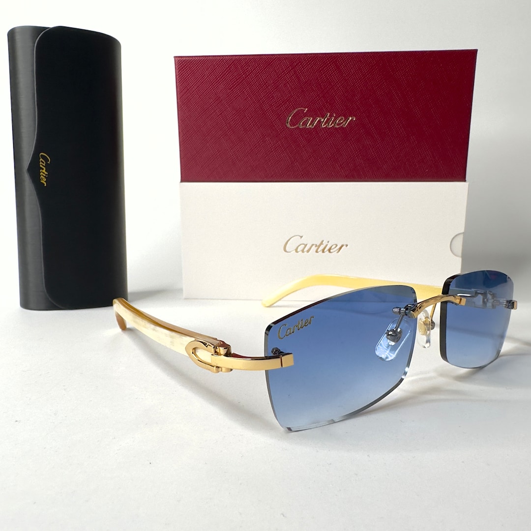 Cartier Buffs Gold Buffalo Horn Blue Tint Rimless Glasses - Etsy