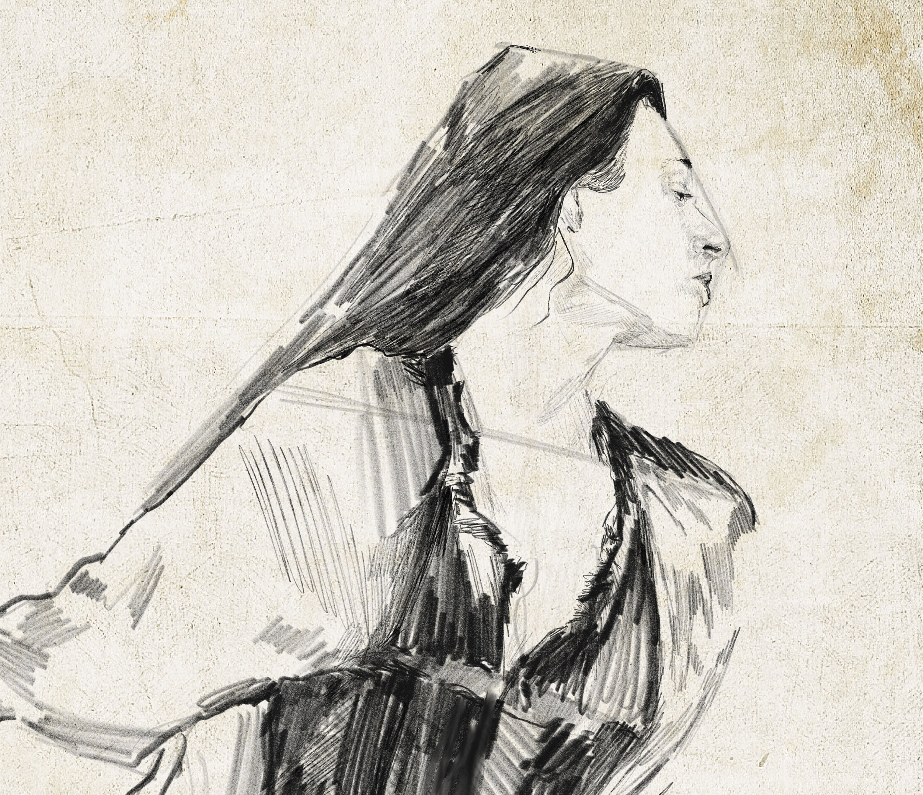 Vintage Woman Sketch Art, Charcoal Drawing of a Woman Figurative Art ...