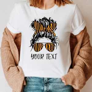 Tiger Custom Messy Bun Women Shirt, Personalized Tigers Messy Bun Woman ...