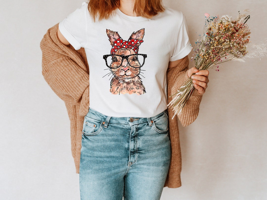 Bunny Shirt, Bunny Personalized Custom T-shirt, Cute Bunny With Glasses ...