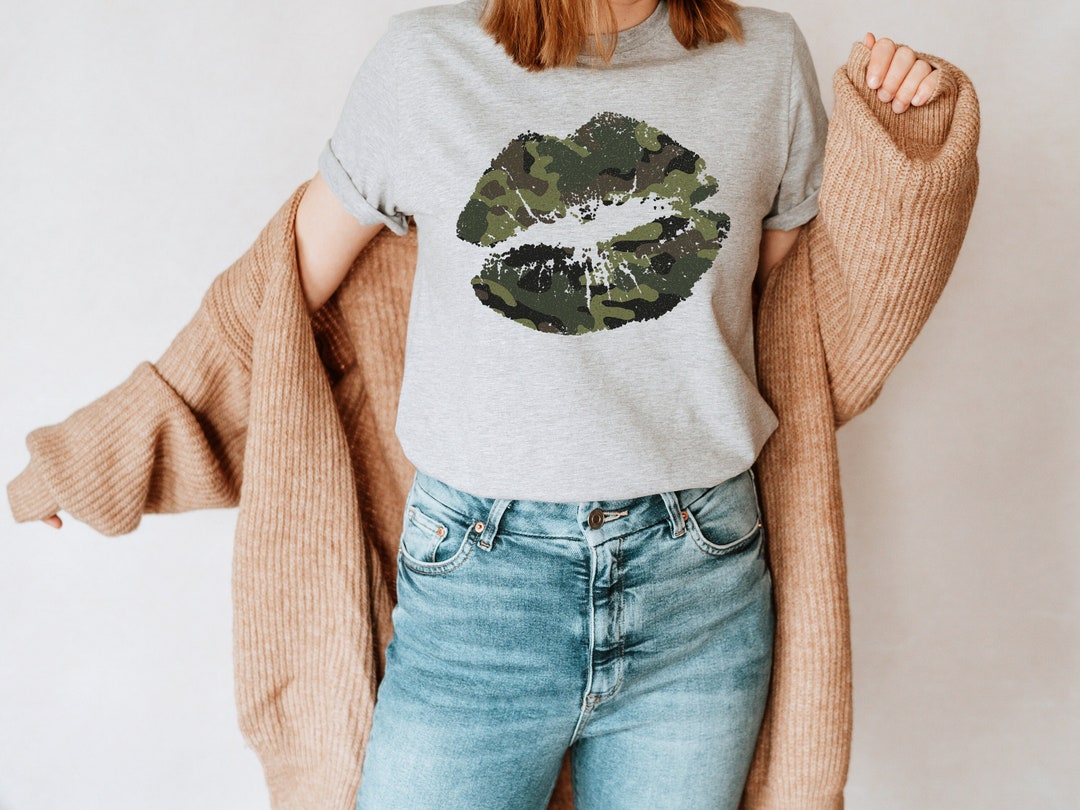 Camo Lips Kiss Shirt, Personalized Camouflage Kiss Lips Shirt - Etsy